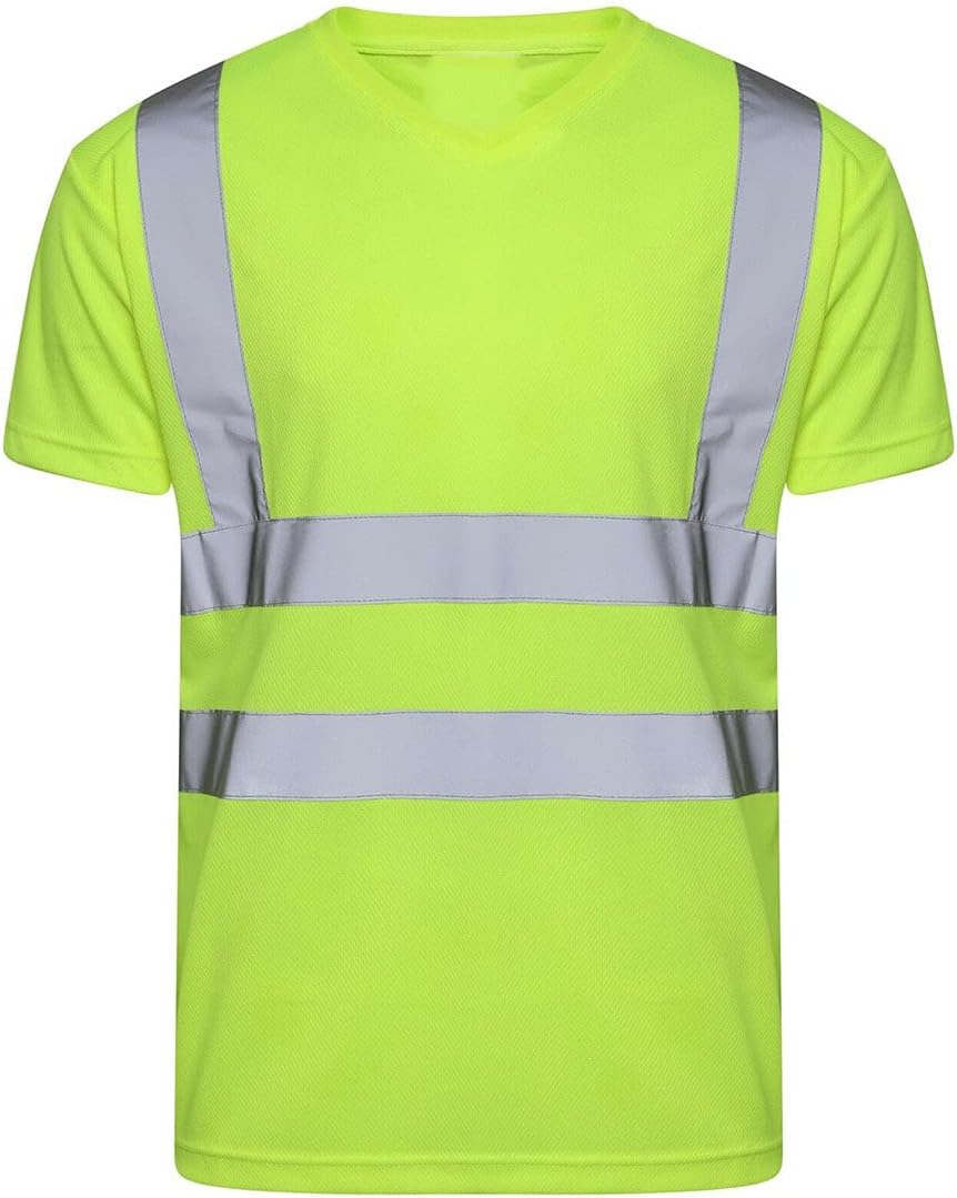 Hi Vis T Shirt 3 Reflective Line Short Sleeves High Visibility V Neck ...