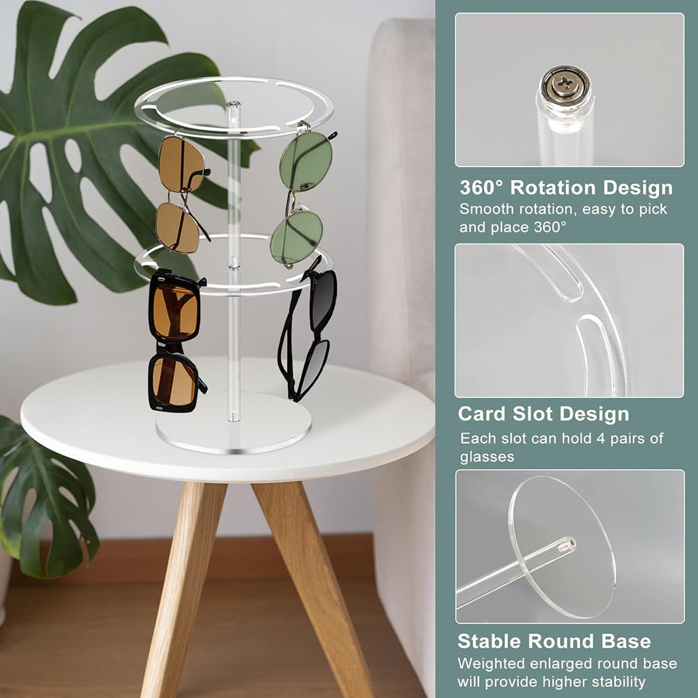 Gigicloud 2PCS Acrylic Sunglass Display Stand, 360 Rotating Eyeglasses ...