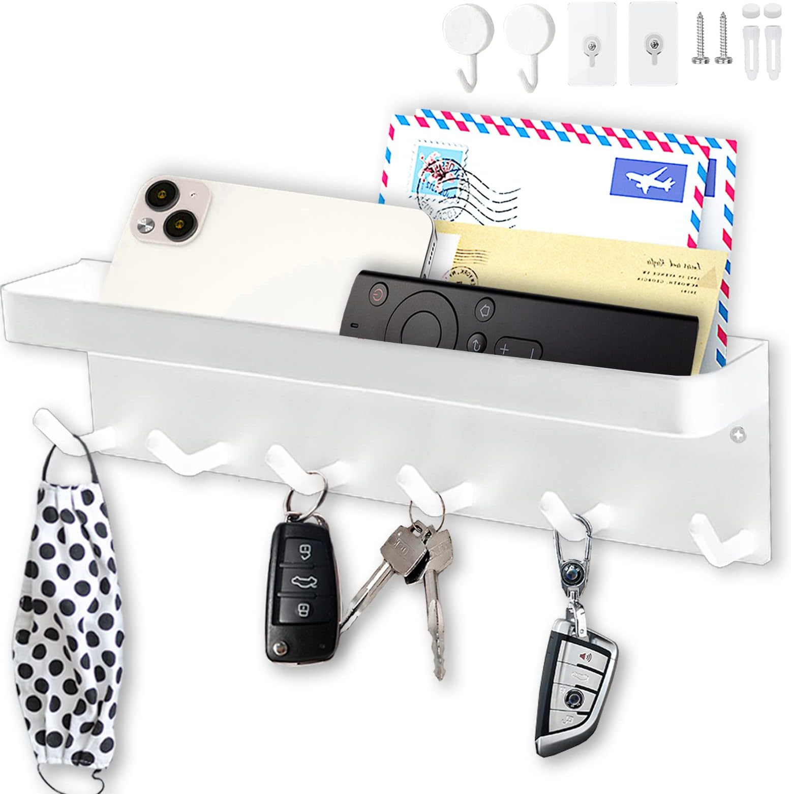 mDesign Wall Mounted Key Holder & Letter Basket - Wall Letter Holder ...