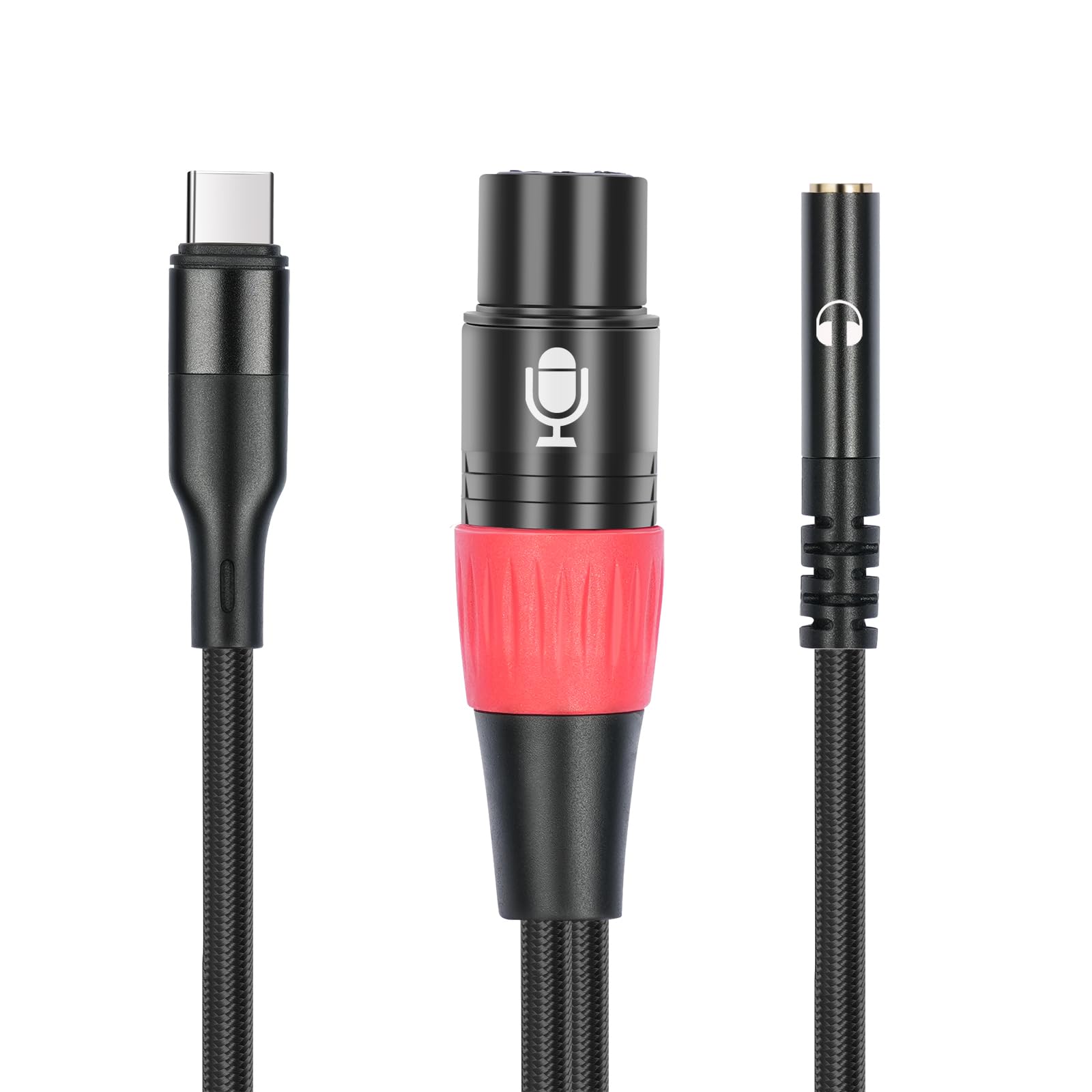 HUALEU 3.3FT USB C to XLR Female Mic Cable & 3.5mm (1/8") Female Stereo ...
