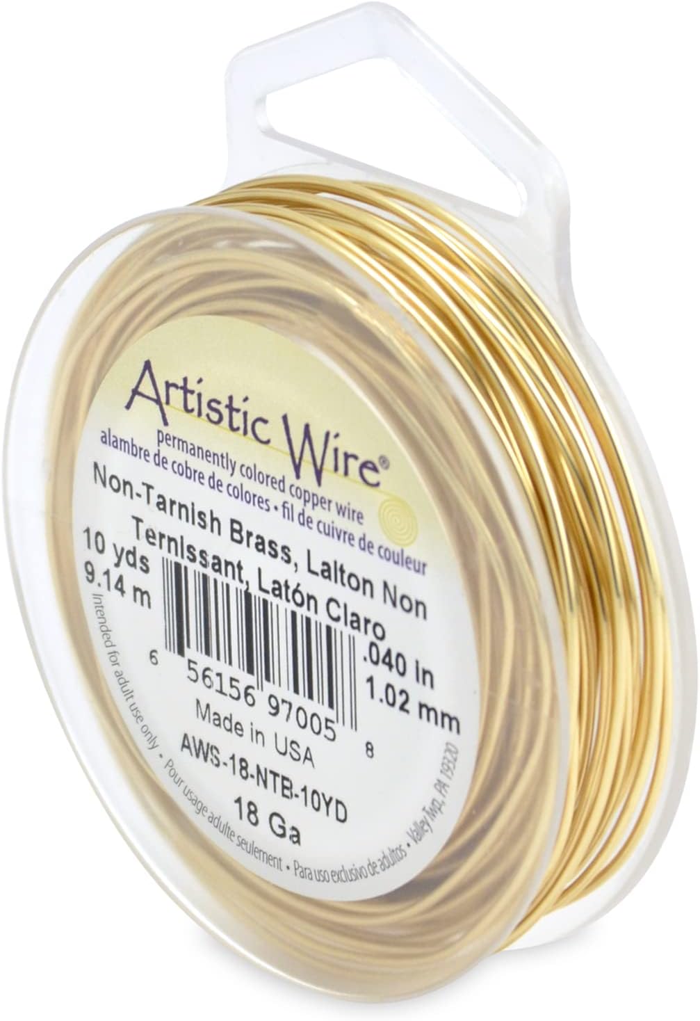 Artistic Wire Tarnish Resistant Brass Craft Wire, Gold, 18 Gauge / 10 ...