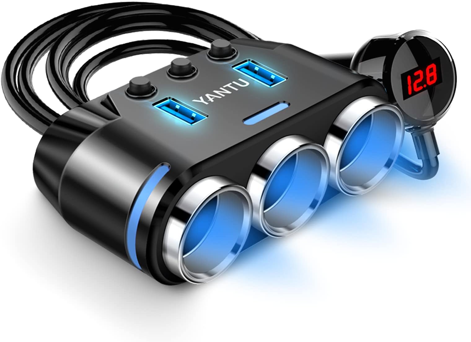 YANTU Corded Car Charger 3 Socket Cigarette Lighter Splitter Dual USB ...