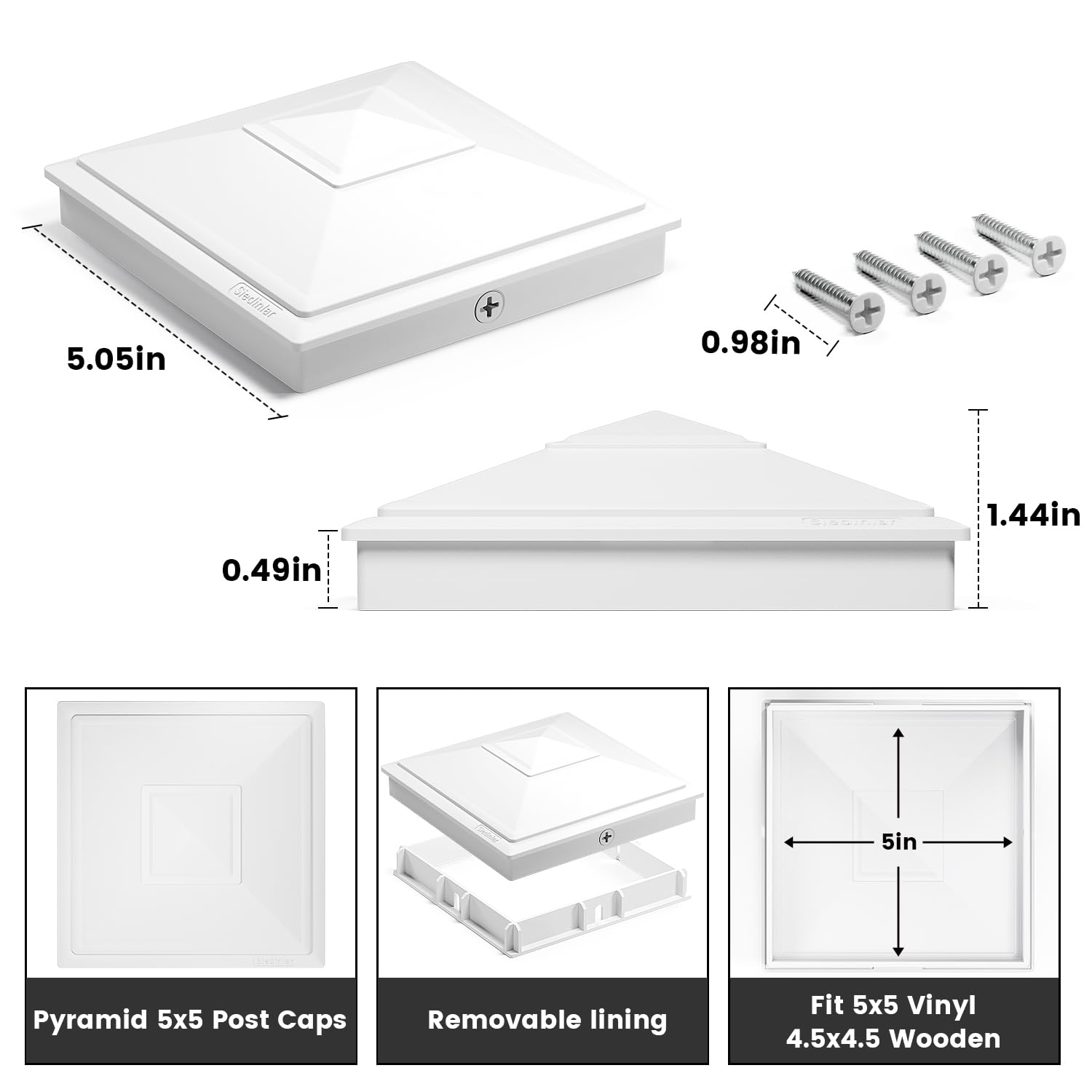 Snapklik.com : SIEDiNLAR 5x5 Pyramid Post Caps Outdoor Waterproof 5X5 ...