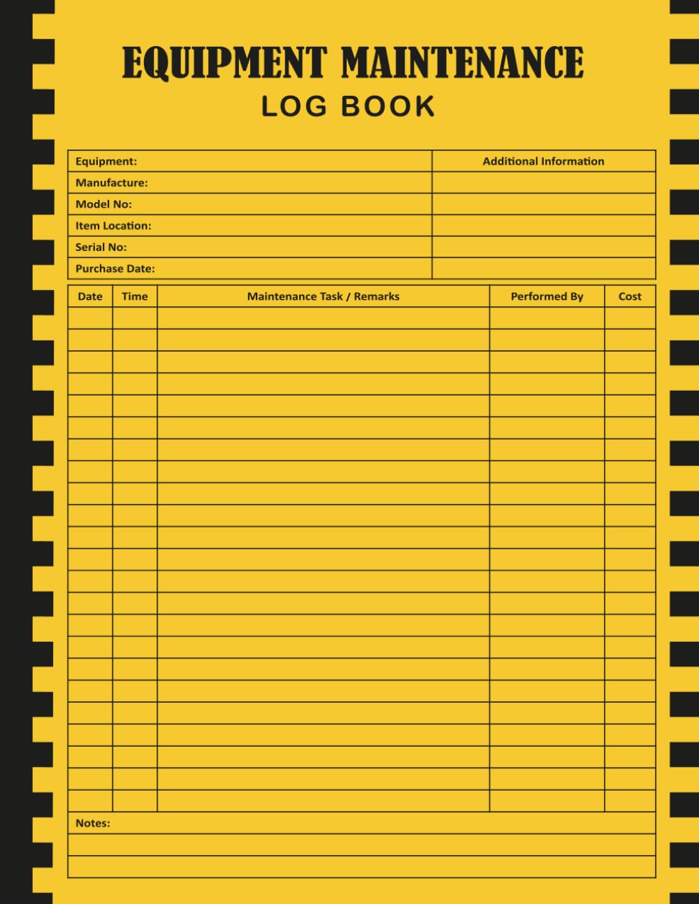 Equipment Maintenance Log Book: Daily Equipment Repairs and Preventive Maintenance Record Book ...