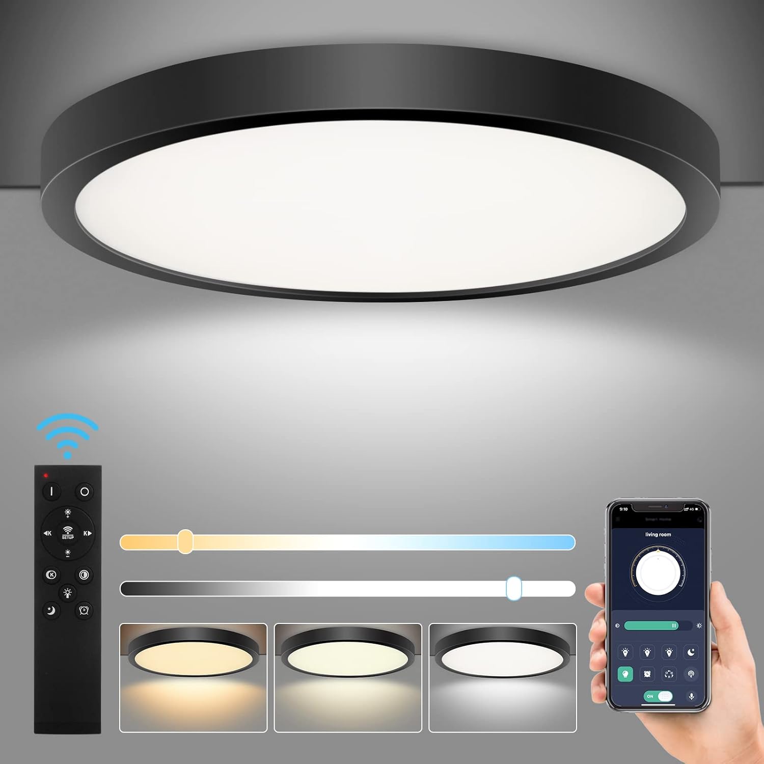 VIPMOON 24W Dimmable LED Ceiling Light 230MM 3000K-6500K Brightness ...