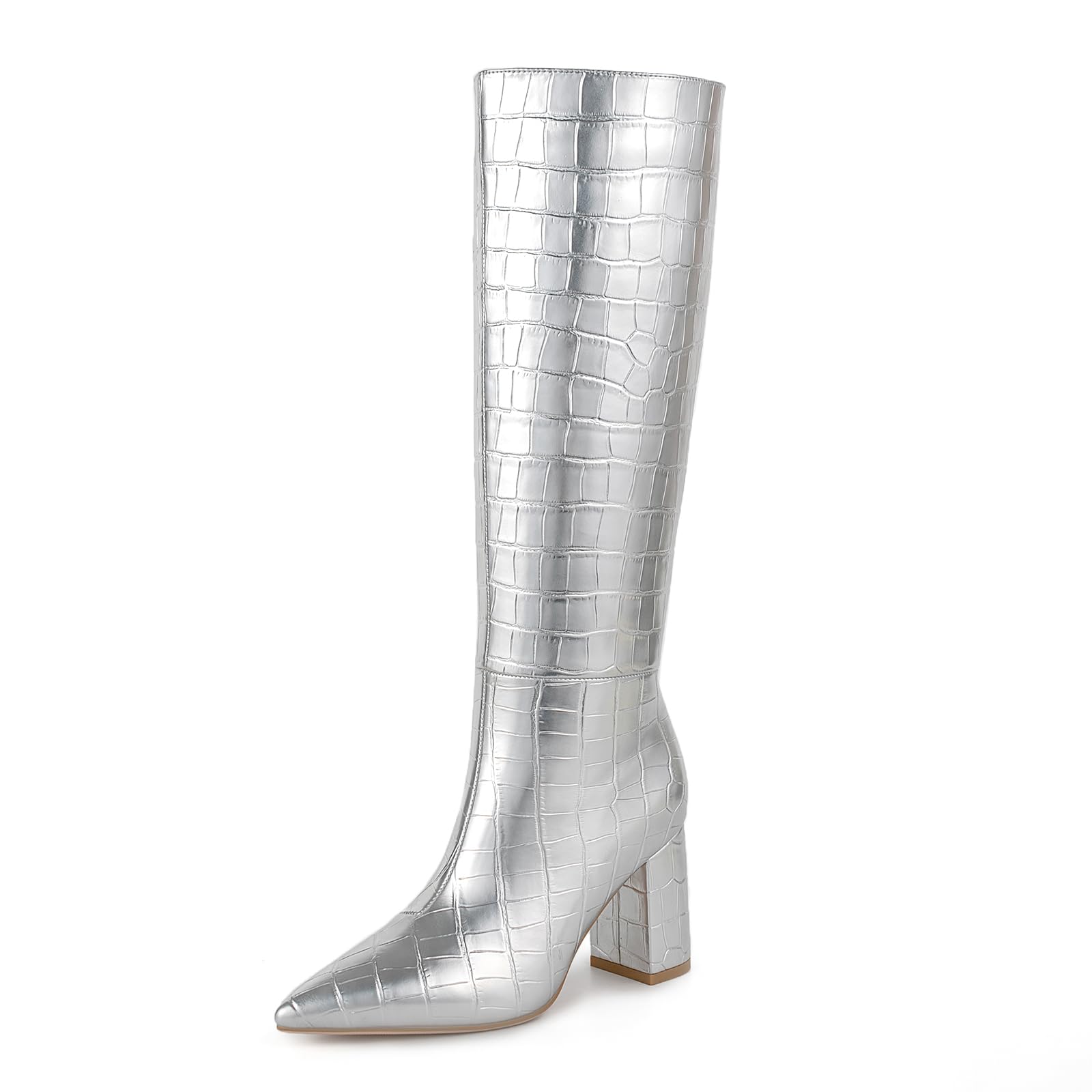 Size 7 Lumeheel Women's Knee High Boots - Silver High Heel Tall Boots ...