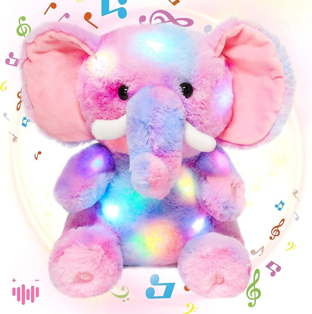 Amazon.com: Hopearl Colorful LED Musical Stuffed Elephant Light up ...