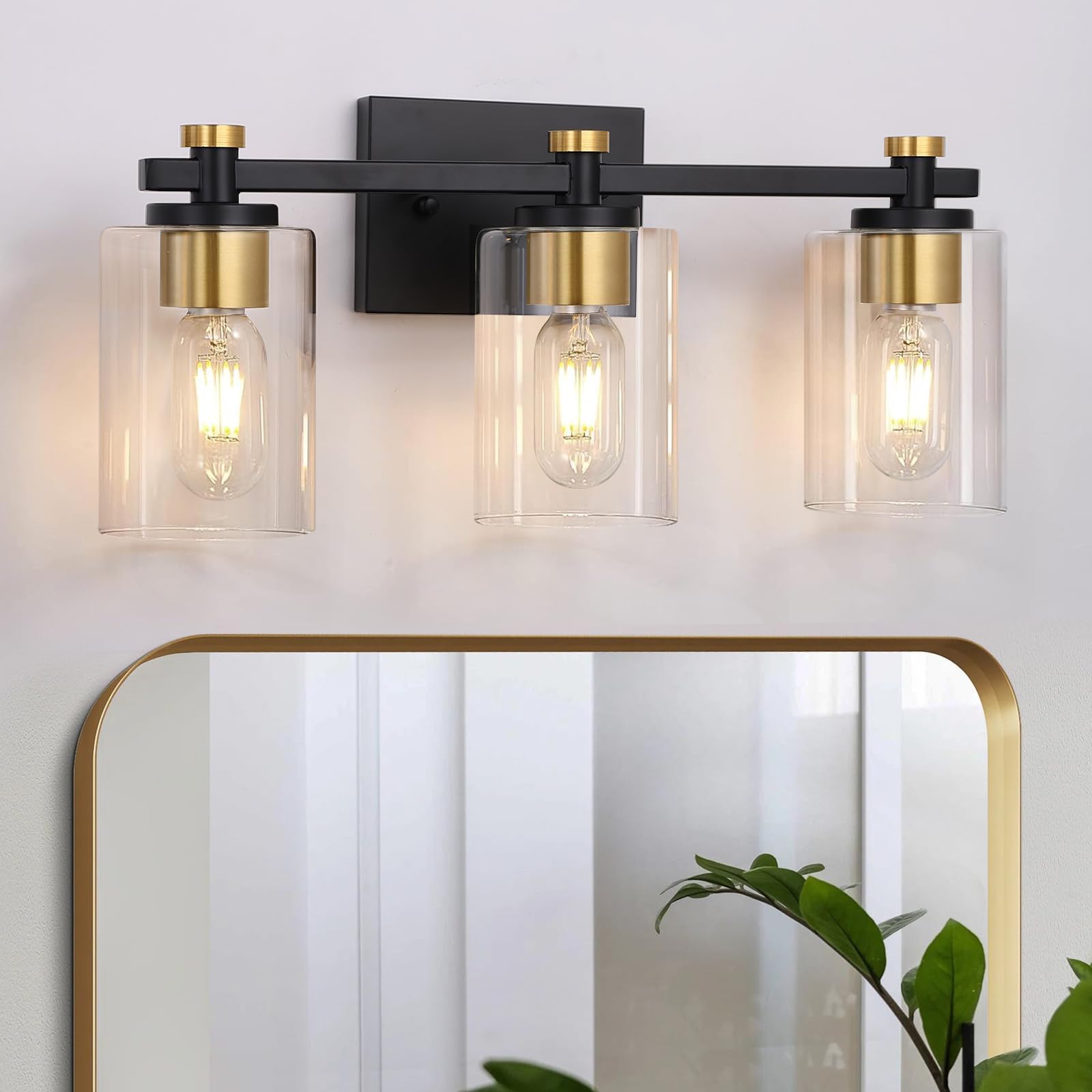 Jdvads 3 Light Bathroom Light Fixtures, Black and Gold Bathroom Vanity ...