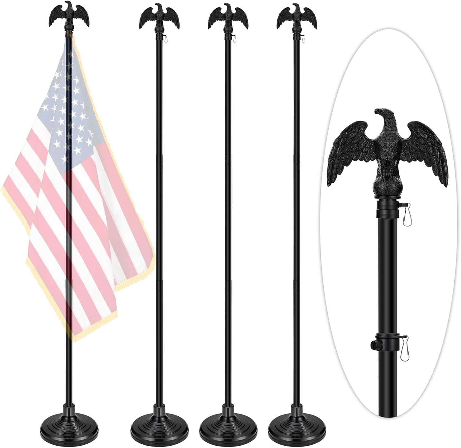 Amazon.com : 4 Pack 8FT Indoor Flagpole Kit, Deluxe Black Telescoping ...