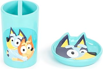 Amazon.com: Bluey 2 Piece Bathroom Set - Blue Soap Dish & Toothbrush ...