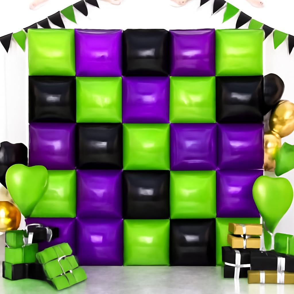 Amazon.com: NISOCY 25PCS Green Purple Black Square Foil Balloons Wall ...