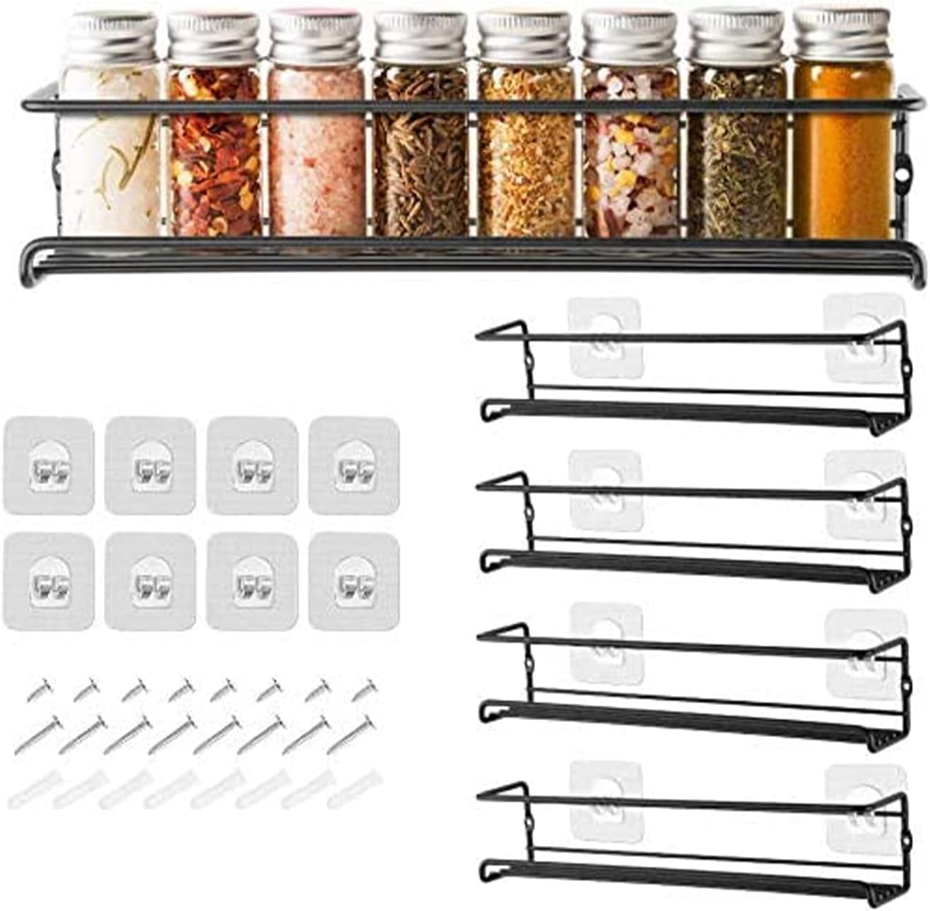 Spice Herb Jar Rack Holder, 4 Pack Metal Wall Mount Spice Racks ...