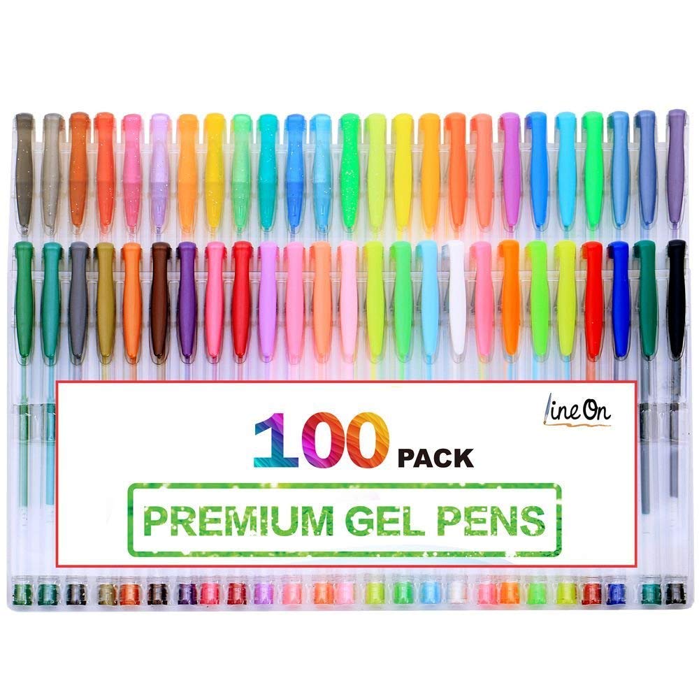 Buy Lineon100 Pack Gel Pens Set, 50 Colors Gel Pens with 50 Refills Gel ...