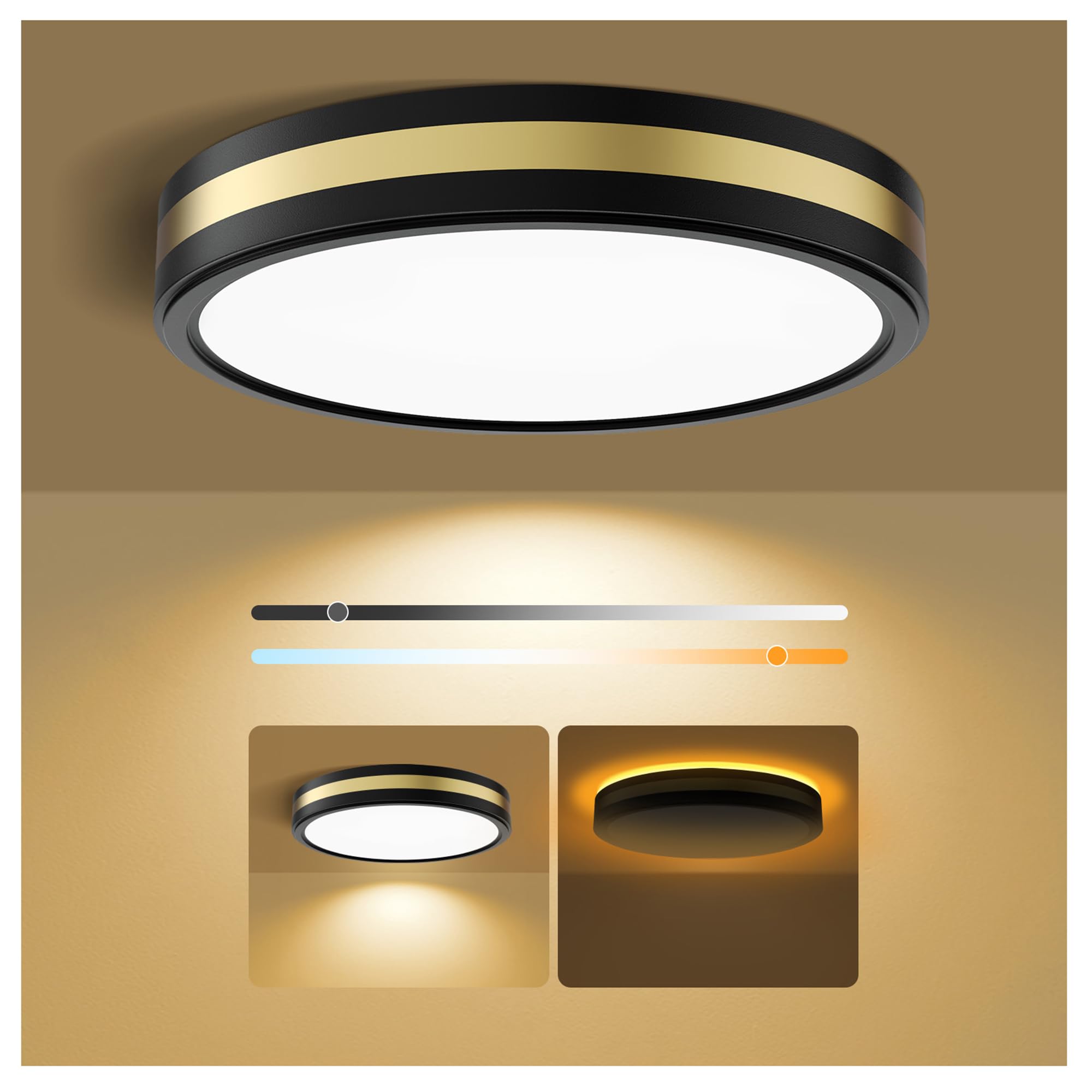13 Inch Flush Mount Ceiling Light with Night Light, 5CCT Modern Black ...