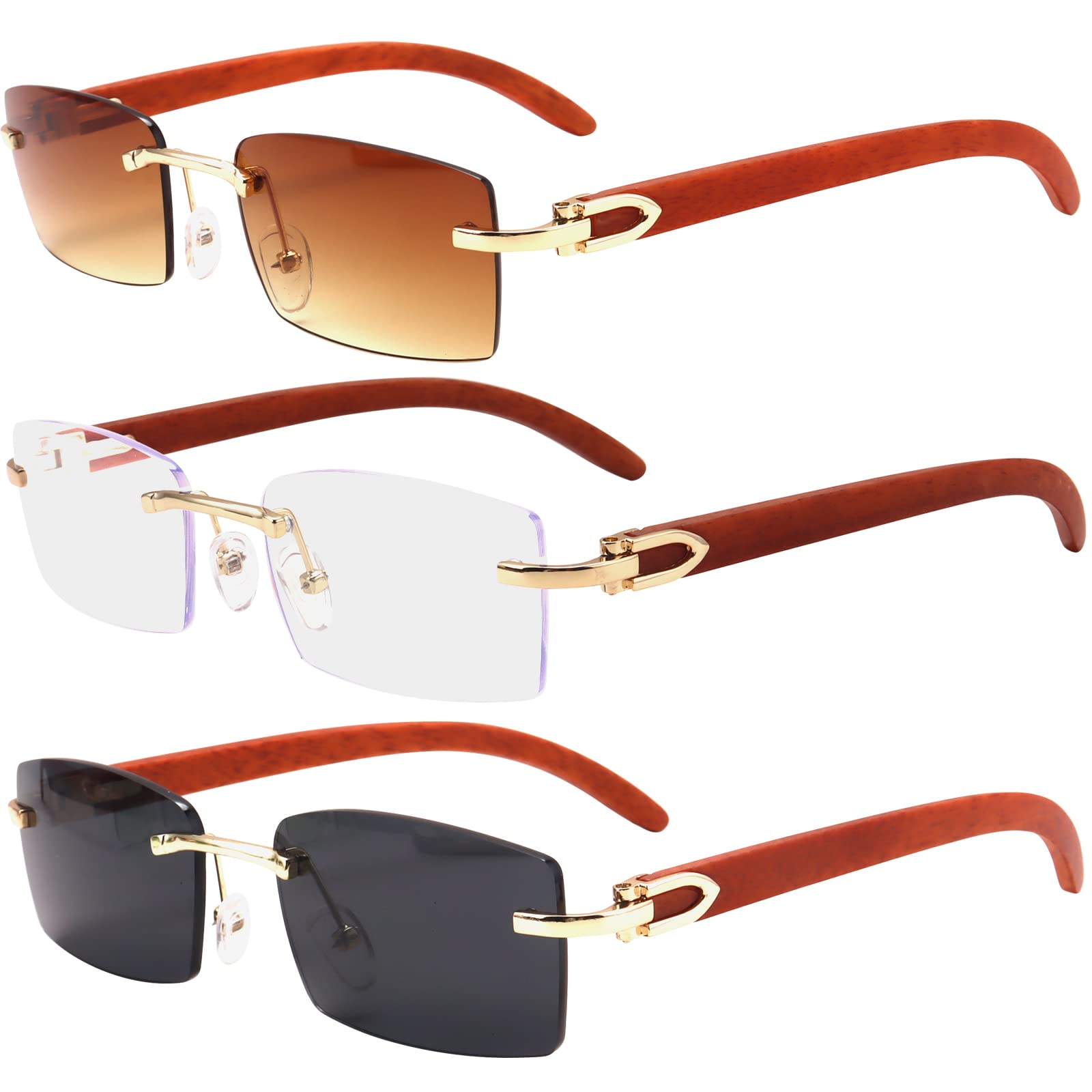 Amazon.com: Dollger 3 Packs Rimless Rectangle Sunglasses for Men Women ...