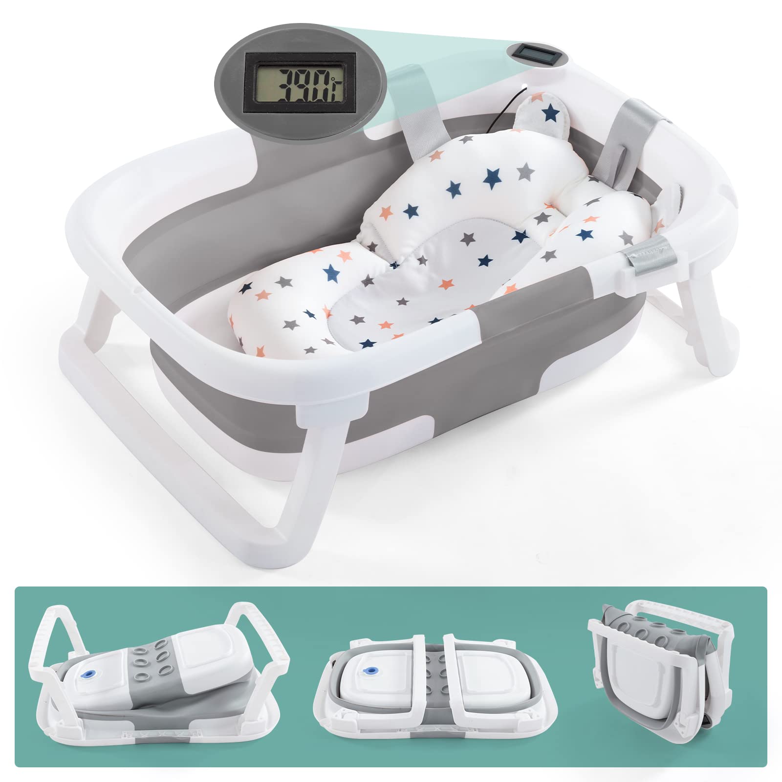 Baby BathTub, 4-in-1 Newborn to Toddler Tub with Temperature Sensor ...