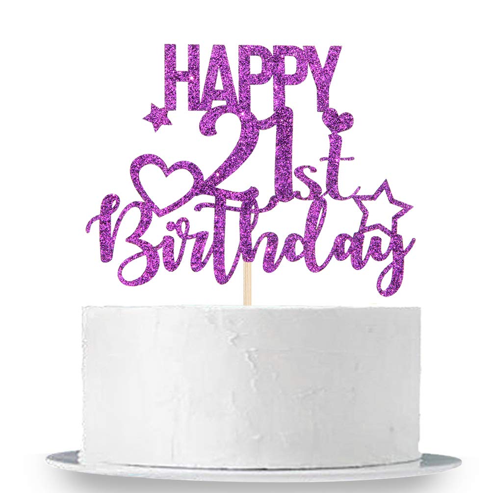 Snapklik.com : Purple Glitter Happy 21st Birthday Cake Topper For ...