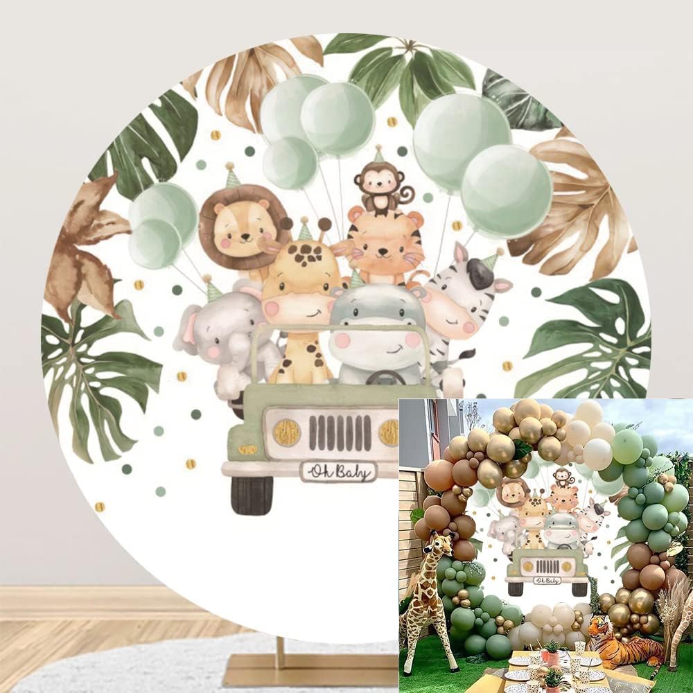 Amazon.com : OERJU 6.5x6.5ft Safari Jungle Animals Oh Baby Round ...