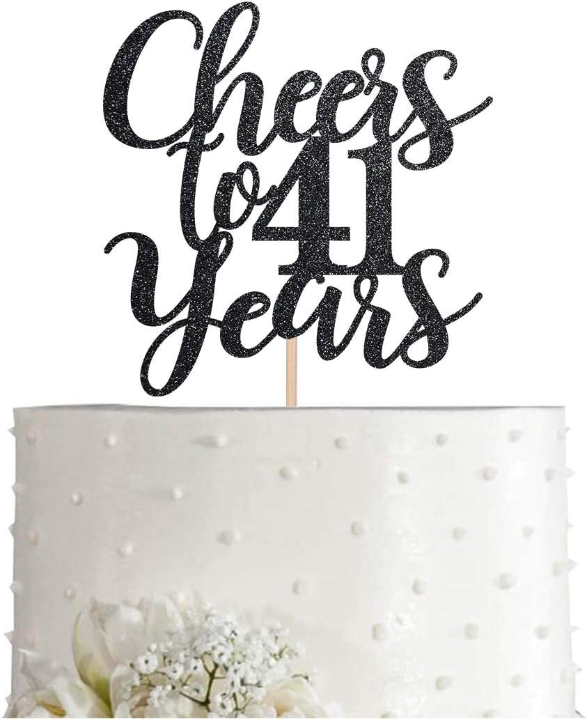 Amazon.com: 41 Black Glitter Happy 41st Birthday Cake Topper, Cheers to ...