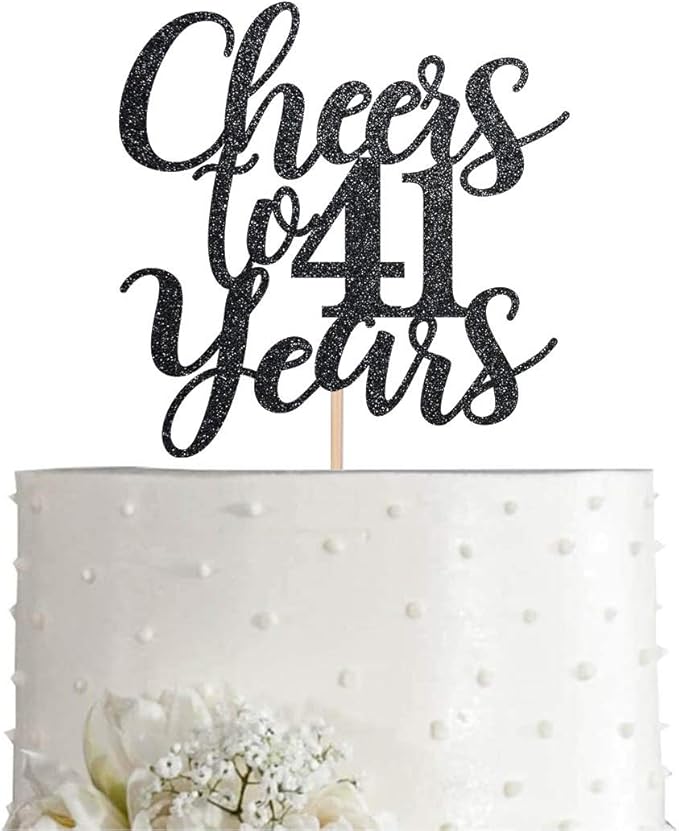 Amazon.com: 41 Black Glitter Happy 41st Birthday Cake Topper, Cheers to ...