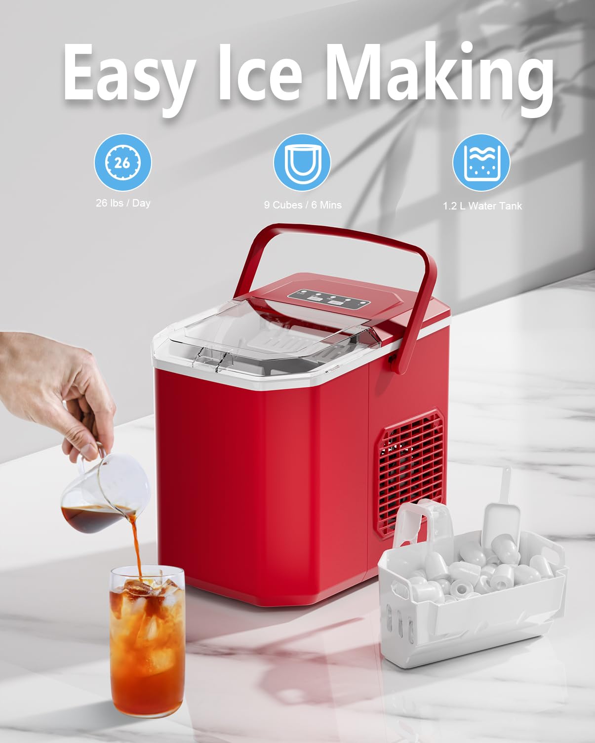 Portable Countertop Ice Maker with Carrying Handle, 9 Ice Cubes in 6 ...