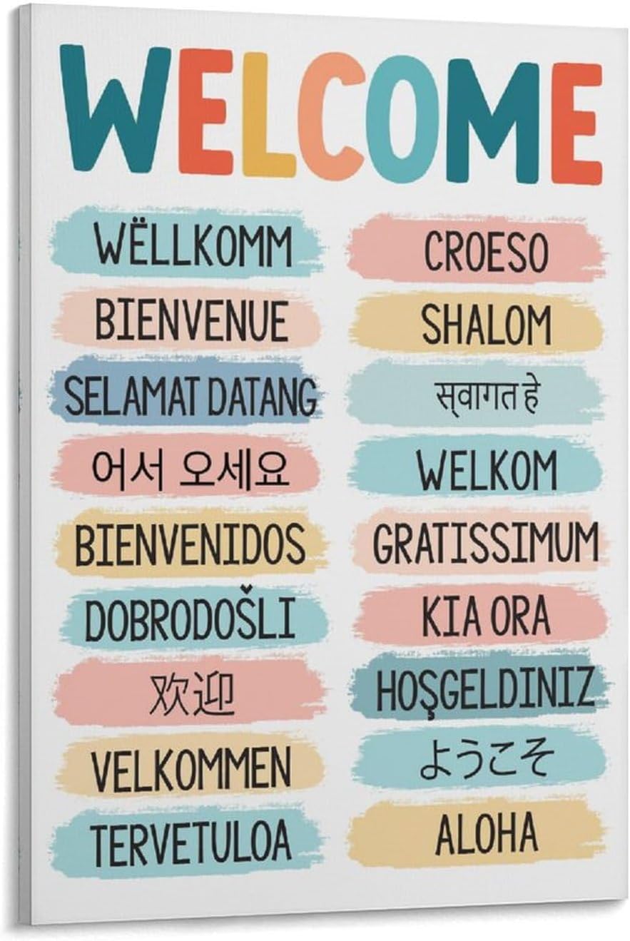 Amazon.com: GOUEH Multi-Language Welcome Sign Office Wall Art Classroom ...