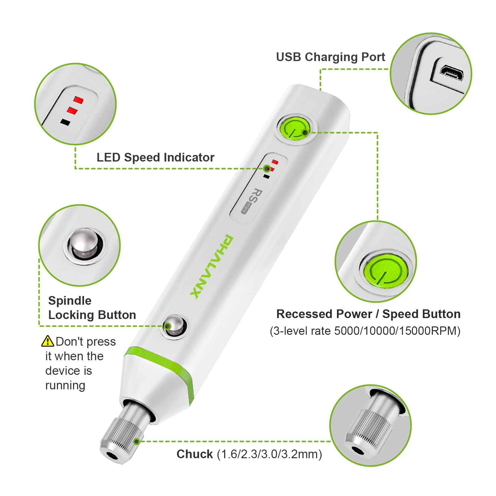 Snapklik.com : PHALANX Cordless Rotary Tool 3.7V Square Power Rotary Tool