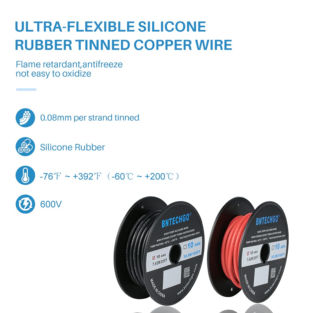 Snapklik.com : 10 Gauge Silicone Wire Spool Red And Black Each 25ft Flexible 10 AWG Stranded ...