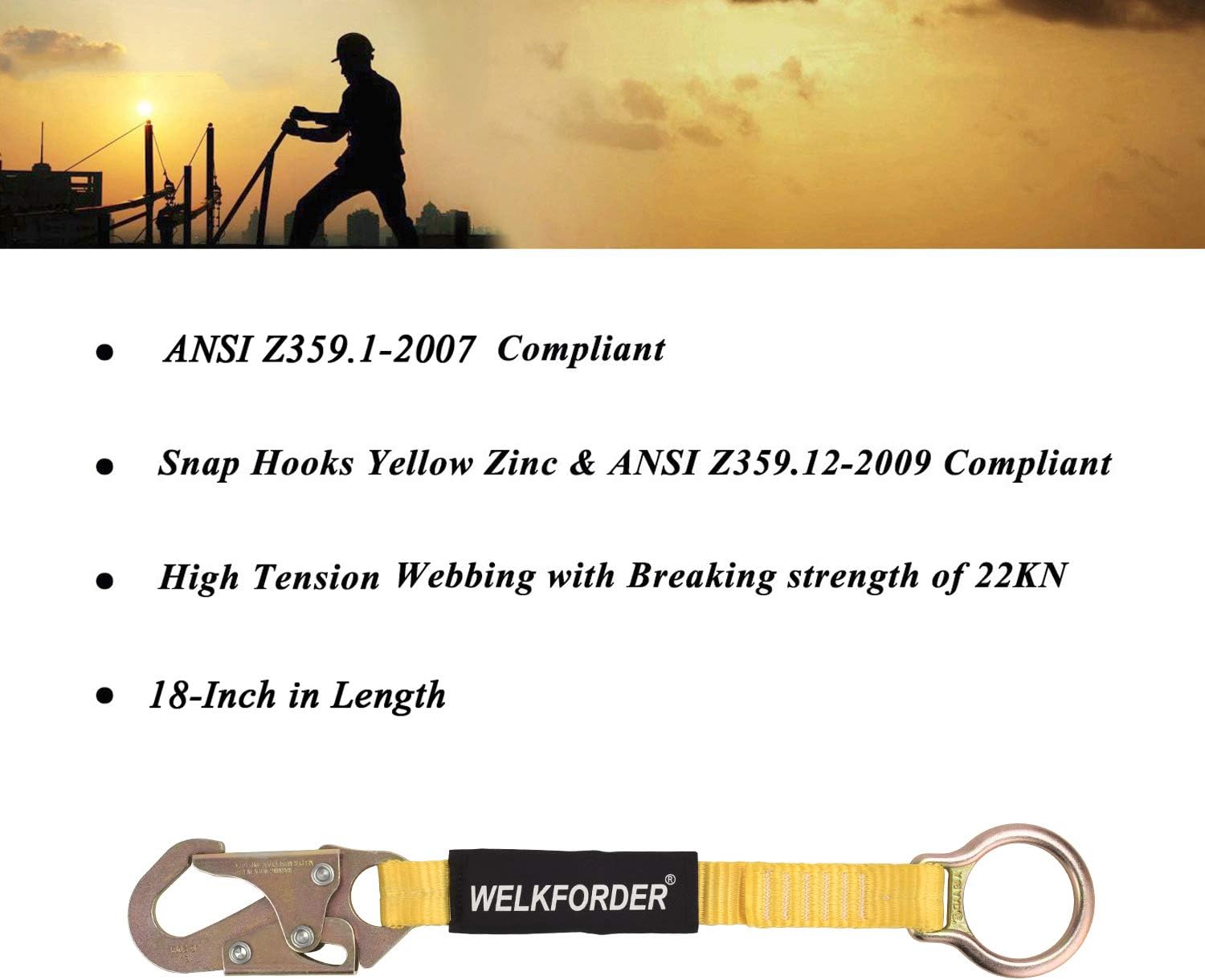 Buy WELKFORDER 18-Inch D-Ring Extender Fall Protection with Snap Hook ...