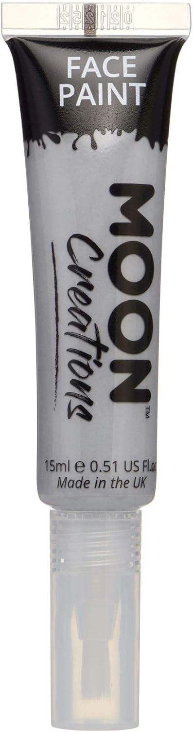 Moon Creations Face & Body Paint Tubes with Brush Applicator | Grey | 15ml | Ready to Use ...