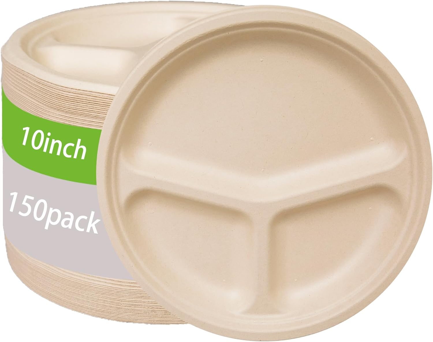 Emlifepak 150pack 3 compartment Paper Plates,10inch Disposable Heavy ...
