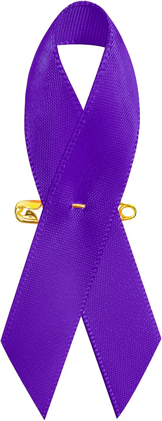 Amazon.com: Curvier 100PCS Purple Satin Awareness Ribbons Lapel Pins ...