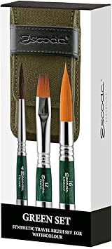 ESCODA Set 3 Watercolour Brushes - Green Set Travel N.4,12,16 Round ...