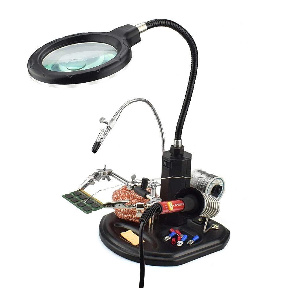 MMOBIEL Heavy Duty Helping Hand Magnifier Station 2.5X 4X LED Light ...
