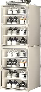 Amazon.com: ONAIL Plastic Folding Shoe Organizer with Clear Door, Stackable Shoe Box with Metal ...