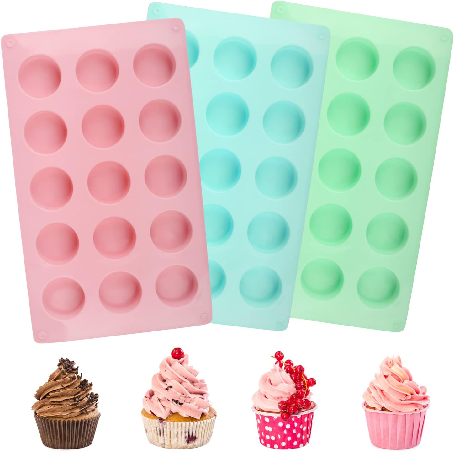 RNHDLY Silicone Muffin Trays 3 Pcs Mini Muffin Tray 15-Cavity Mini ...