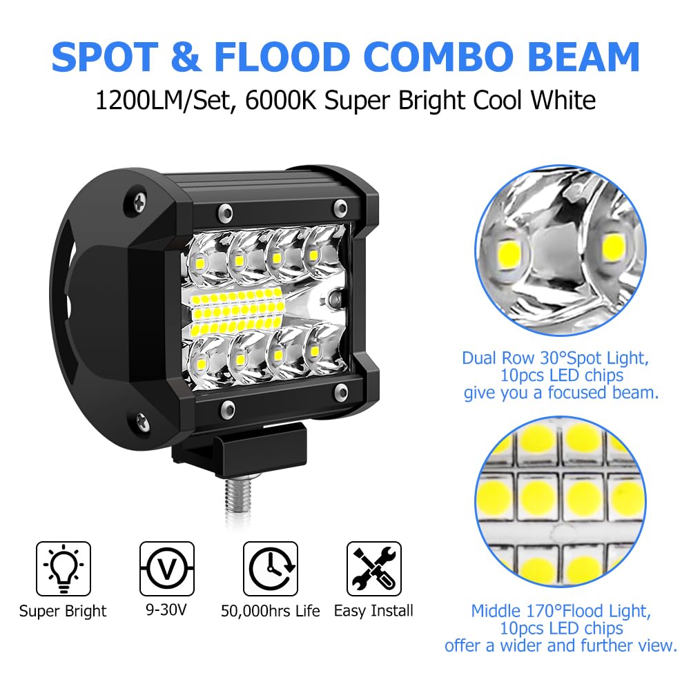 Snapklik.com : 4 Inch LED Pods, 120W 1200LM Flood Spot Combo Beam Pods ...