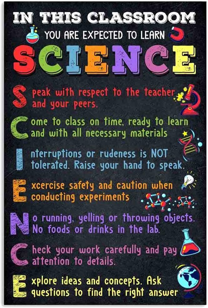 Amazon.com: QDArtStore Science Wall Art Science Class Rules Poster in ...