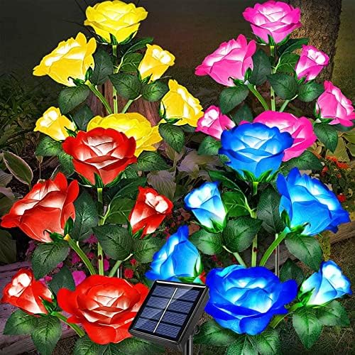 New Upgraded 4-Pack 24 Roses Solar Lights Outdoor Garden Ornaments ...