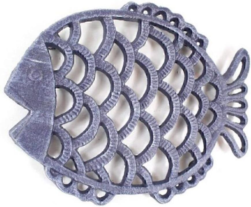 Amazon.com: Rustic Dark Blue Cast Iron Big Fish Trivet 8" - Sea Decor ...