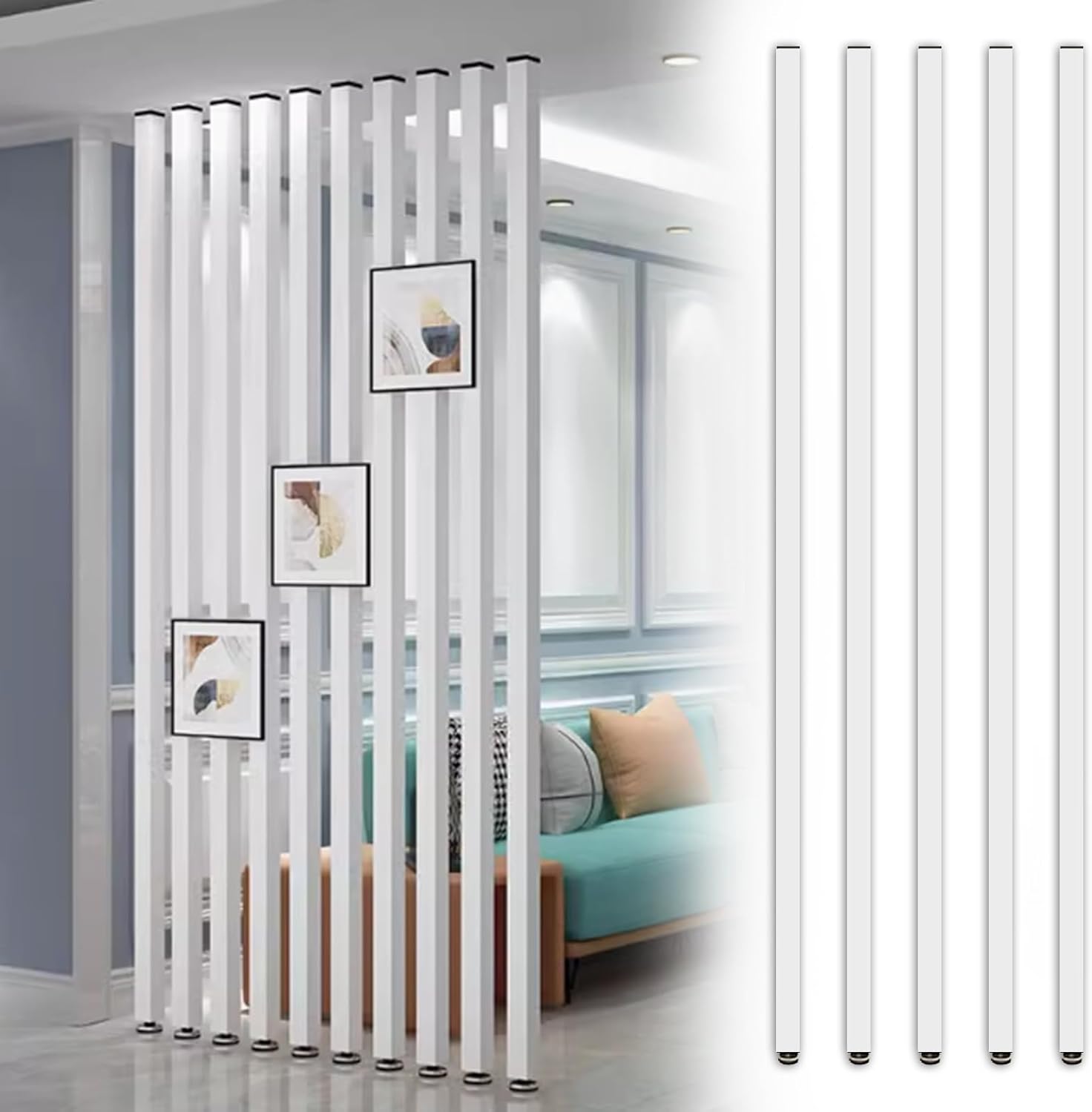 UrbanUp Room Divider Posts with Metal Frame for Indoor Use, White ...