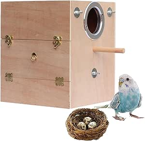 Parakeet Nesting Box,Parrot Mating House Wood Aviary Budgie Cage | Wood ...