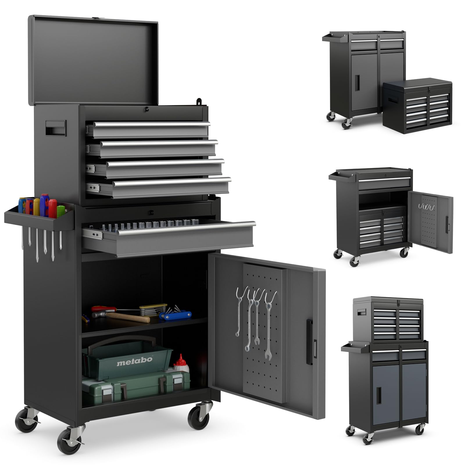 IRONMAX Rolling Tool Chest, 5-Drawer Lockable Tool Cabinet w/Adjustable ...