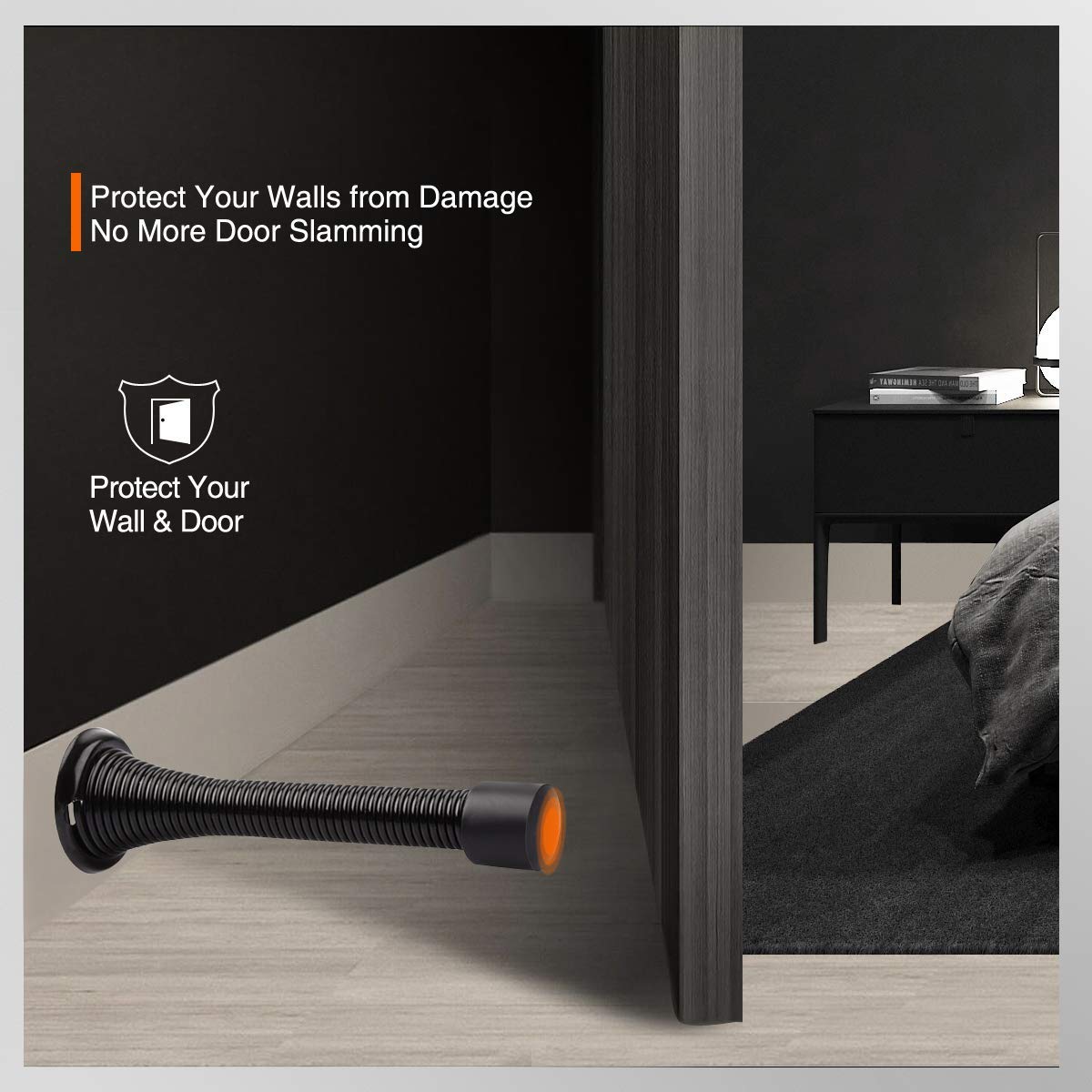 Snapklik.com : KOVOSCH 2 Pack Spring Door Stopper Black- 3-1/4 ...