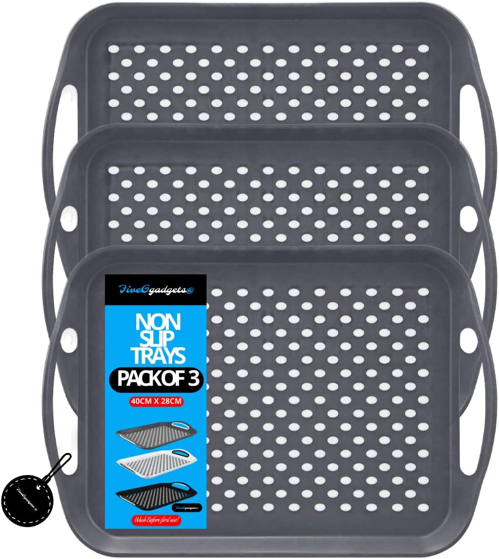 FIVEGGADGETS® (3 Pack) Large Anti Slip Trays Non Slip Tray for Dinner ...