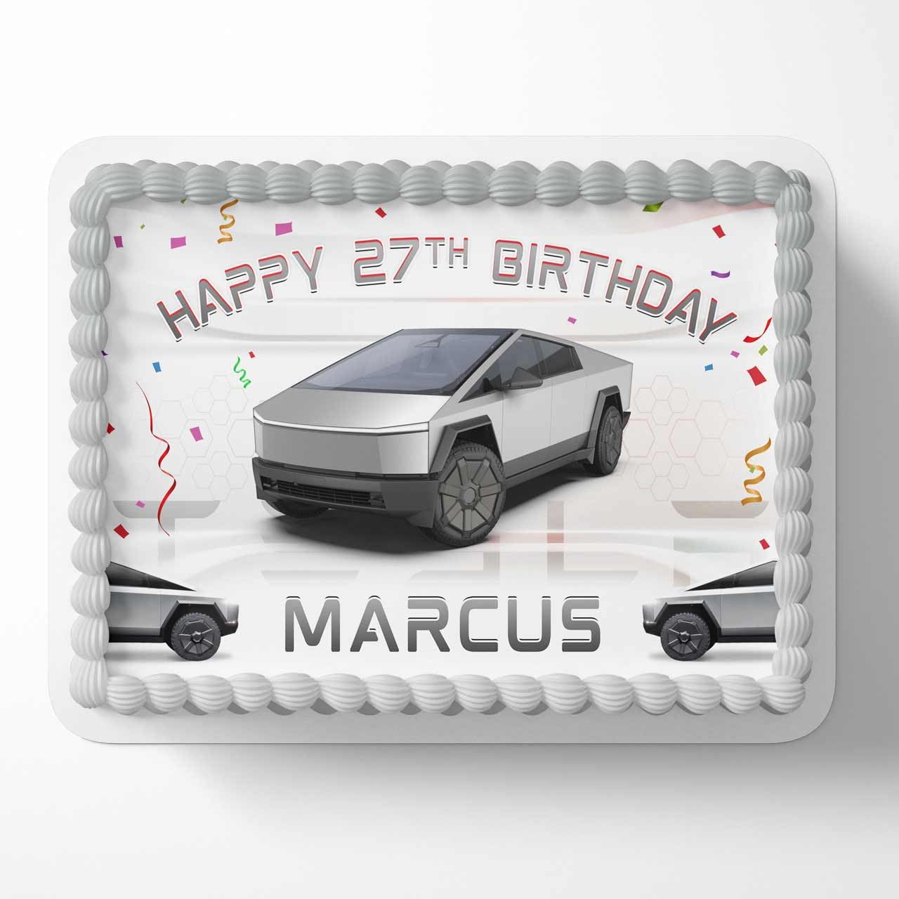 Amazon.com: Tesla Cybertruck Edible Cake Image Topper Birthday Cake 1/4 ...