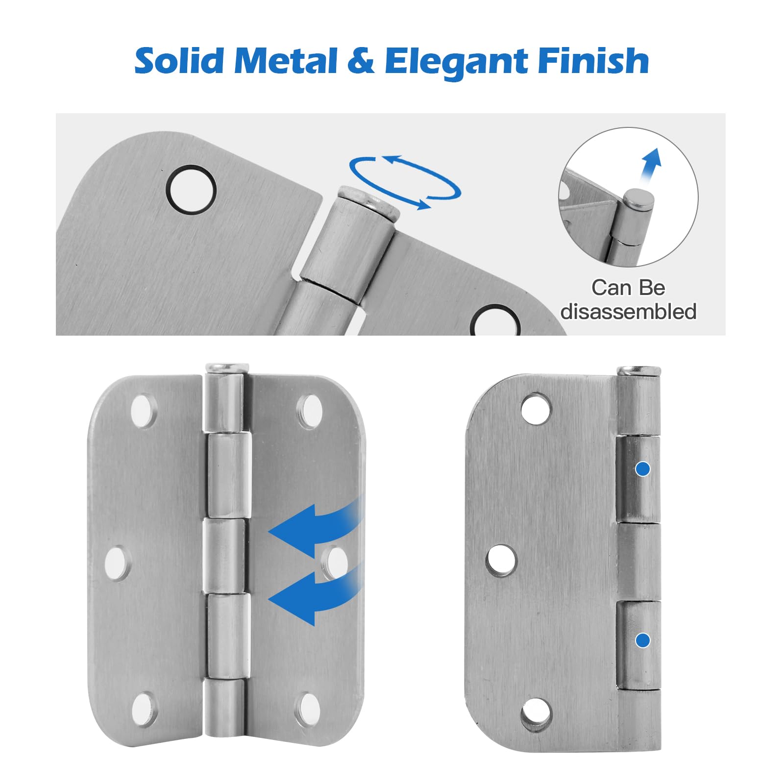 Snapklik.com : 18 Pack Brushed Nickel Door Hinges,3.5 Inch Rounded 5/8 ...