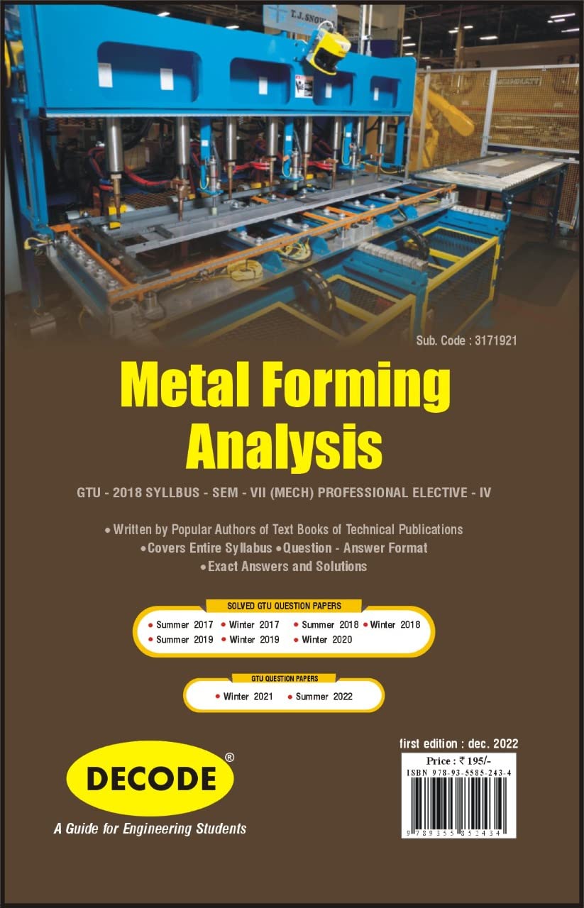 Amazon.in: Buy Metal forming analysis for GTU 18 Course (VII ...
