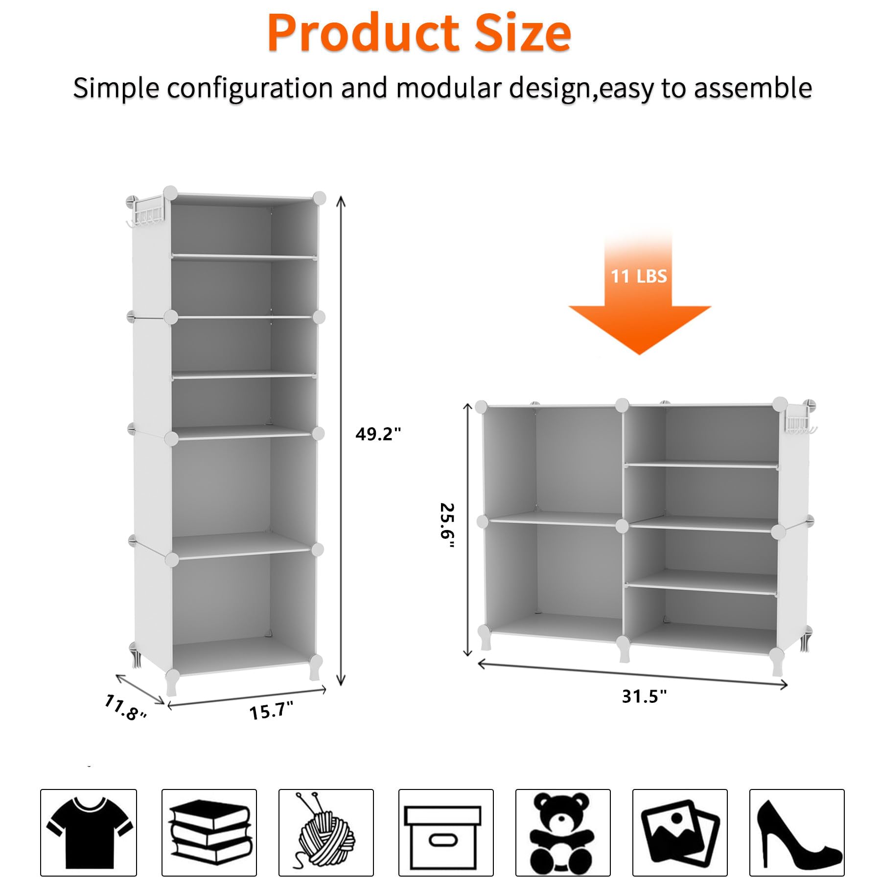 Snapklik.com : Closet Organizer 4 Cube Storage Shelves Portable Closet ...