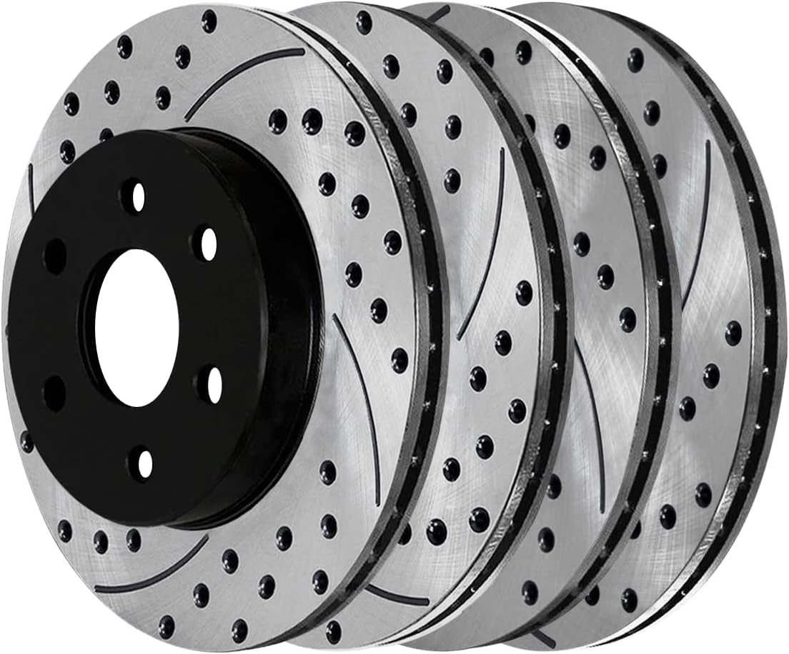 Amazon.com: AutoShack Front Drilled Slotted Brake Rotors Silver Pair of 2 Driver and Passenger ...